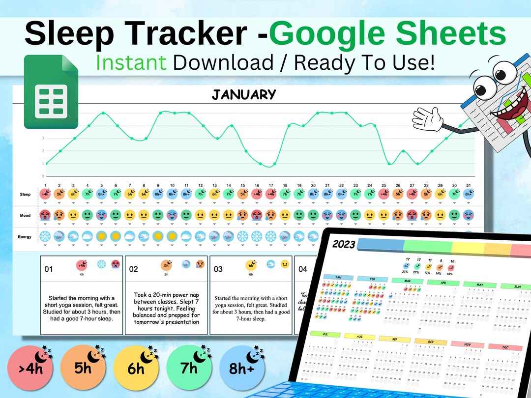 Sleep Tracker Spreadsheet Google Sheets Template Mood - Etsy