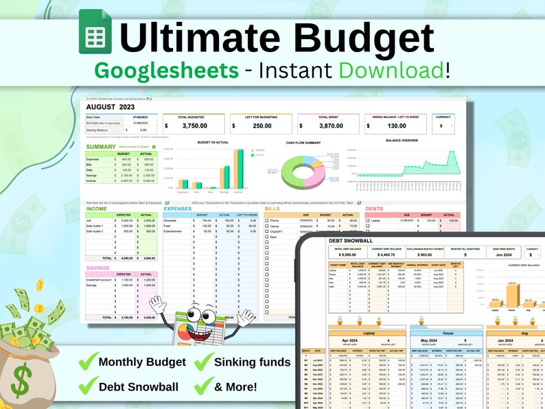 Ultimate Monthly Budget Spreadsheet, Google Sheets Budget Template ...