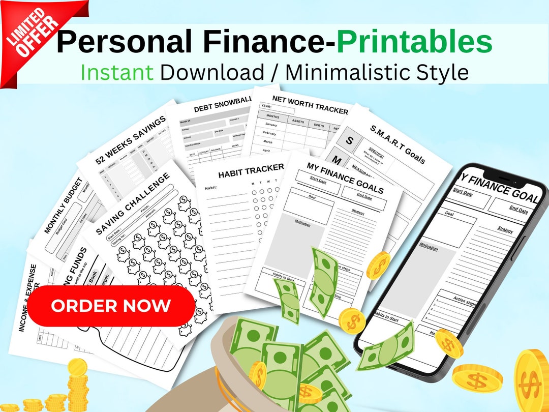 Personal Finance Planner Bundle, Minimalistic Design, Budgeting ...