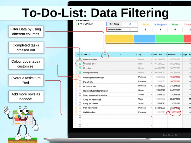 To Do List Spreadsheet, Google Sheets Template, Task Tracker, Checklist Planner, Daily To-do ...