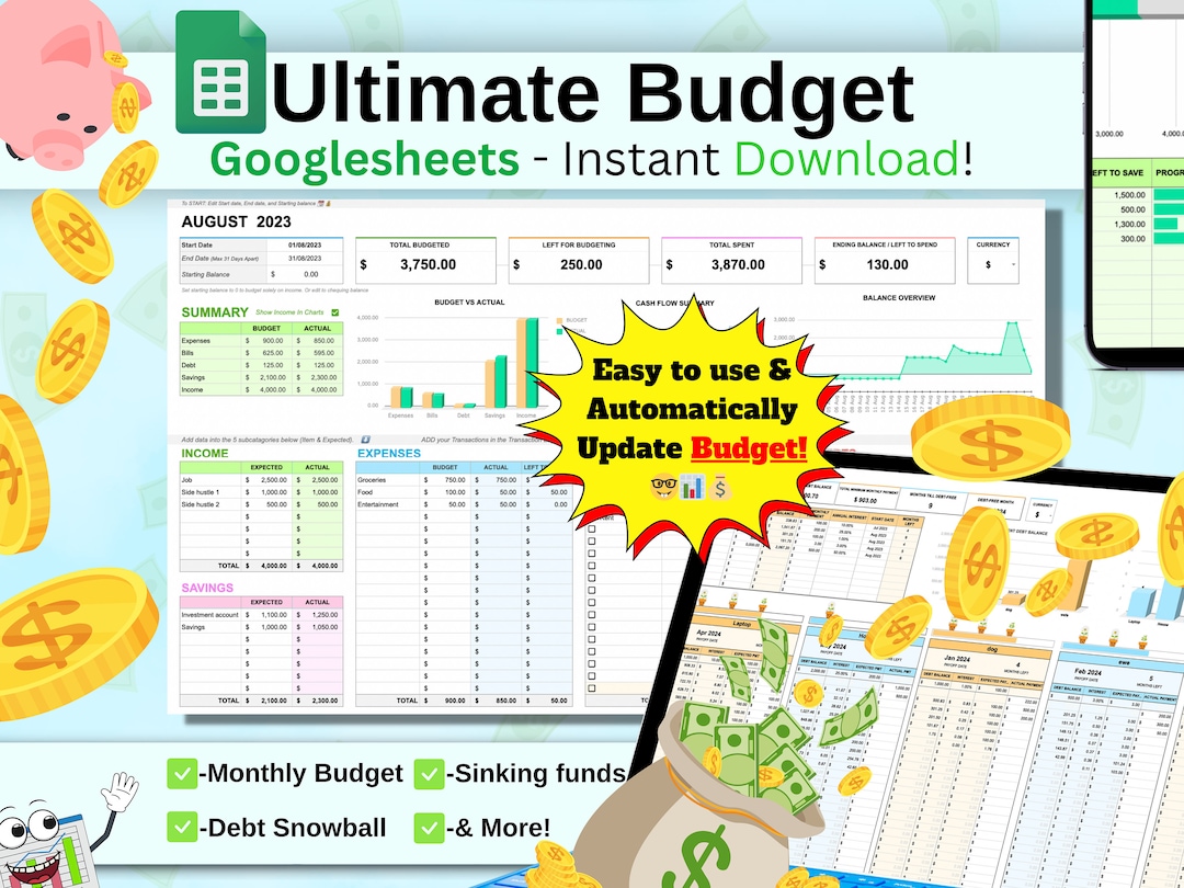 Ultimate Monthly Budget Spreadsheet Google Sheets Budget - Etsy
