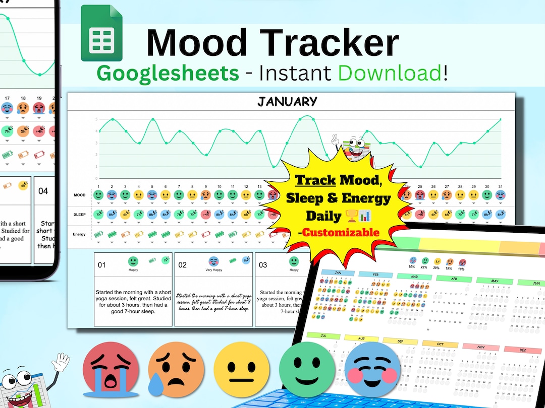Mood Tracker, Google Sheets Template, Daily Mood Tracker, Mood Tracker ...