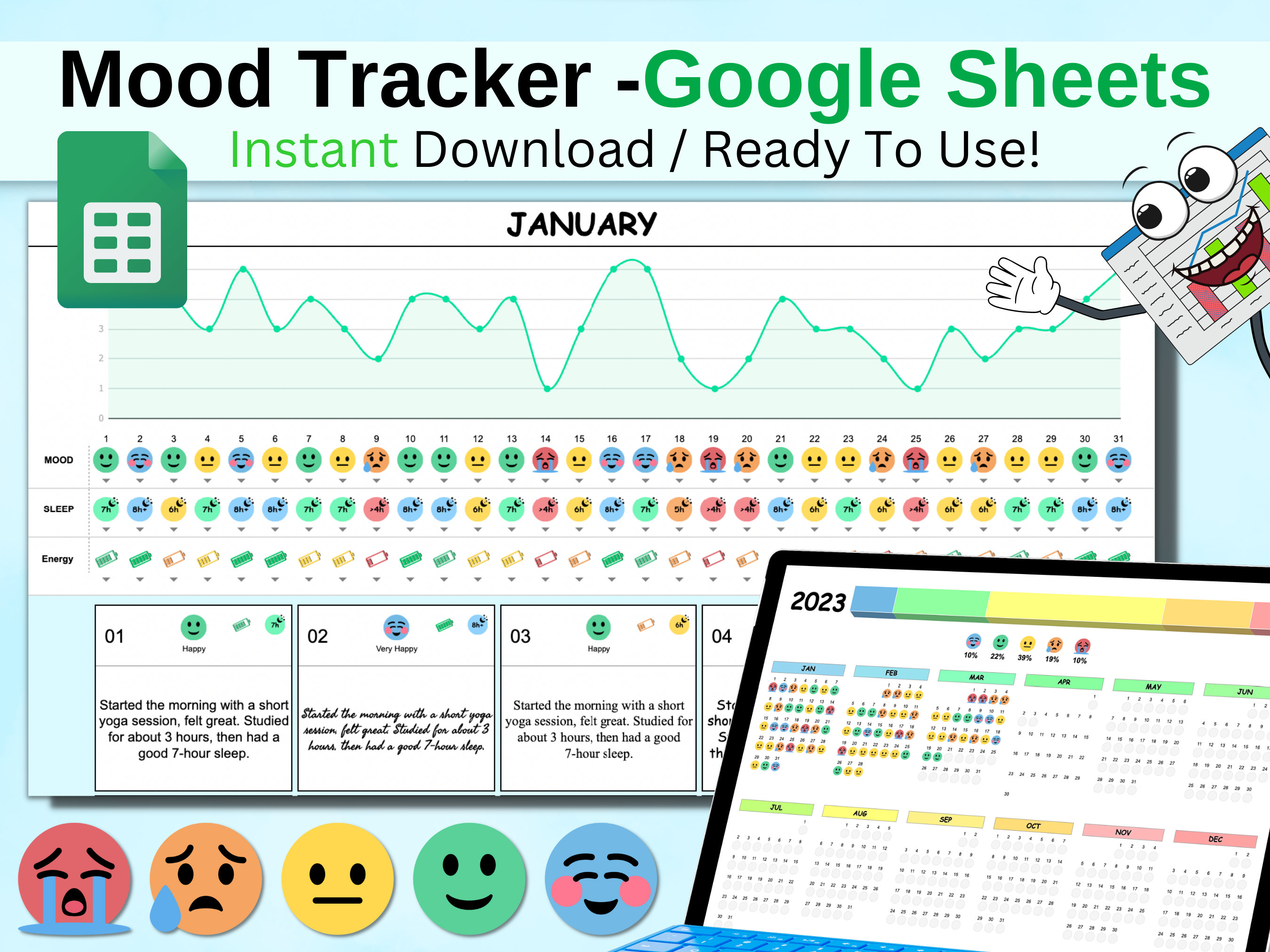 Mood Tracker, Google Sheets Template, Daily Mood Tracker, Mood Tracker ...