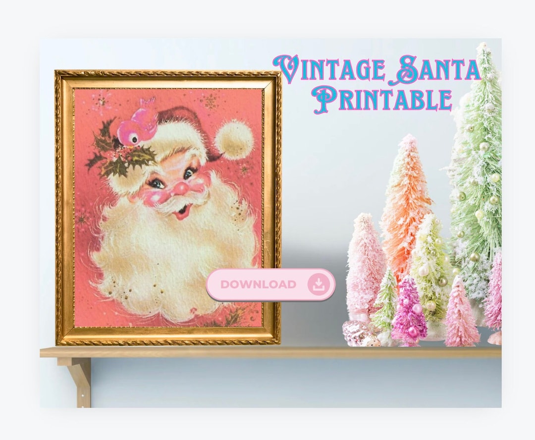 Pink Vintage Santa Printable, Vintage Santa Face, Pink Santa Print ...