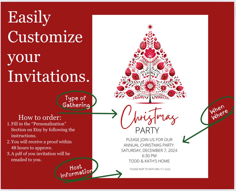 Customizable Christmas Party Invitation, Personalized Christmas ...