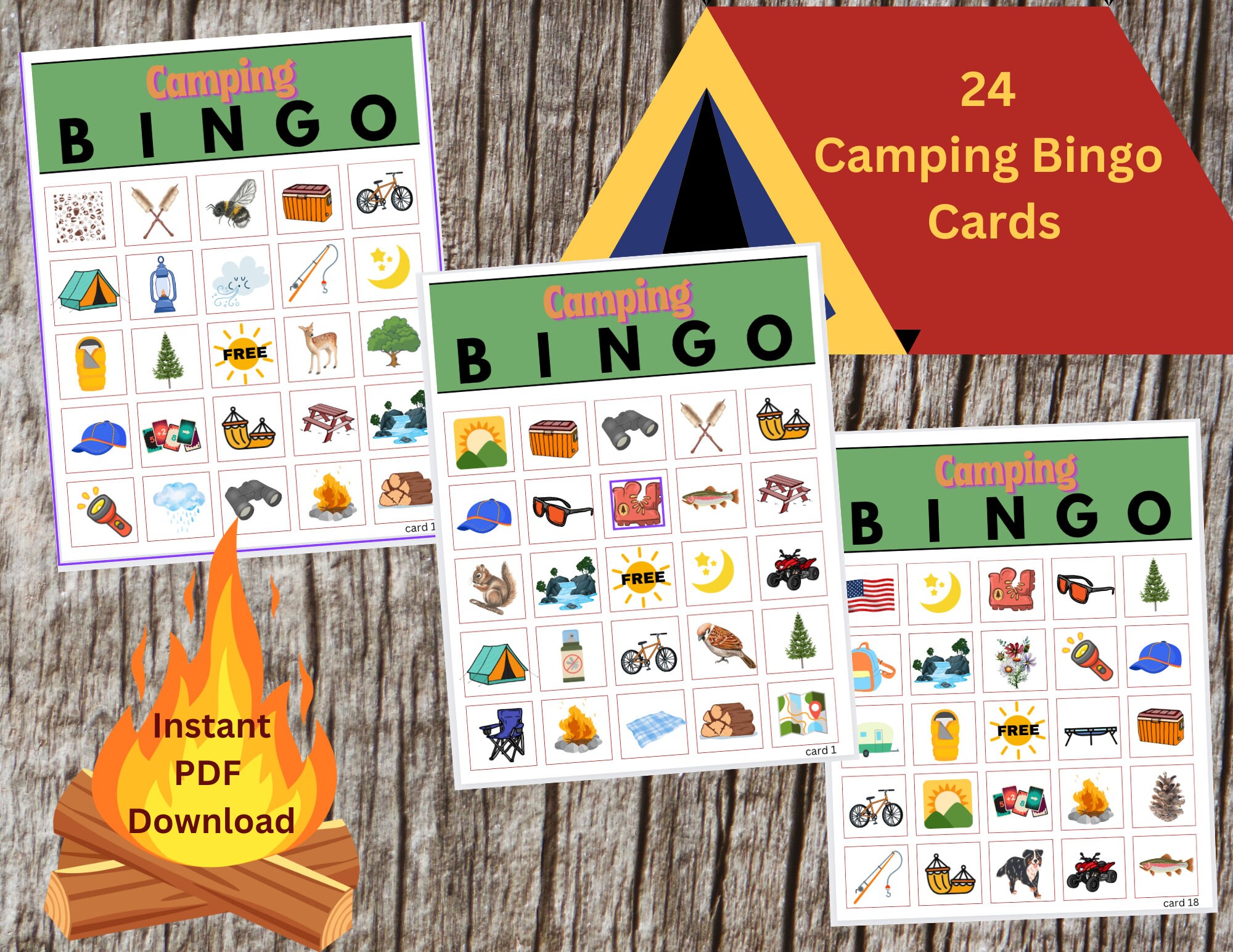 Camping Bingo Printables. Printable Bingo Cards. Family Camping Game ...