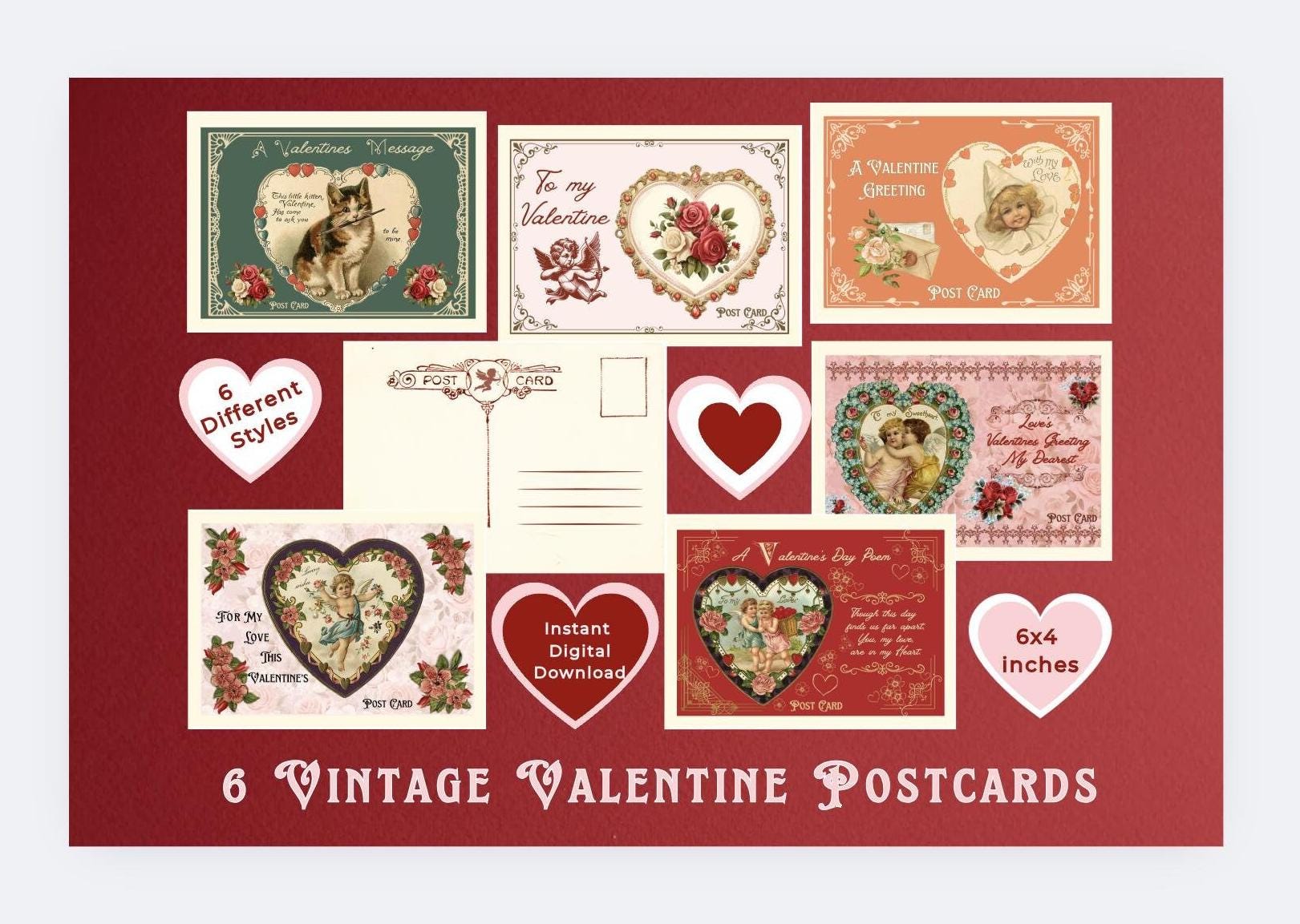 Vintage Valentines Day Postcards, Download Valentines, Victorian Hearts ...