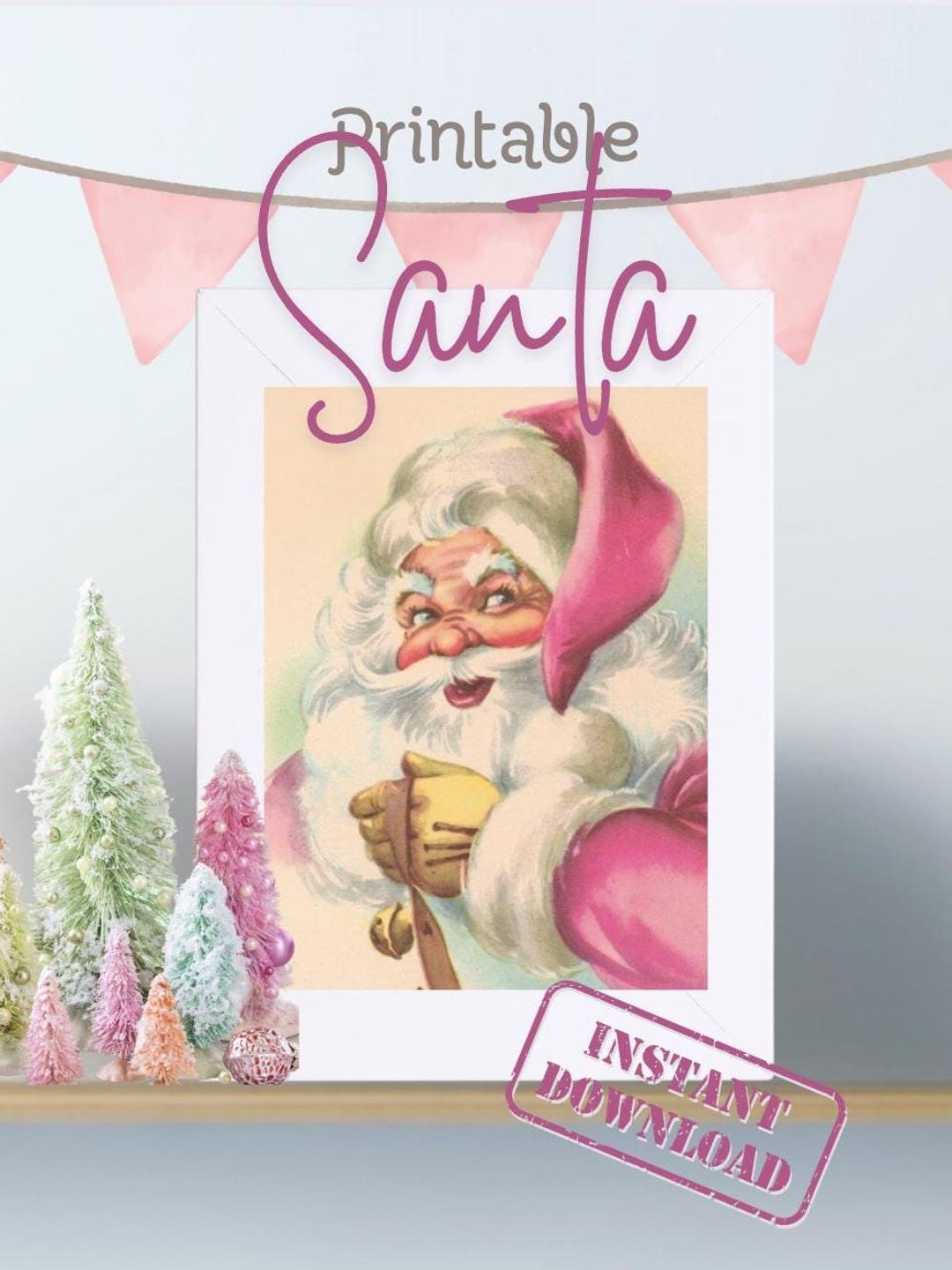 Vintage Pink Santa Printable, Retro Christmas Decor (PDF) - Etsy