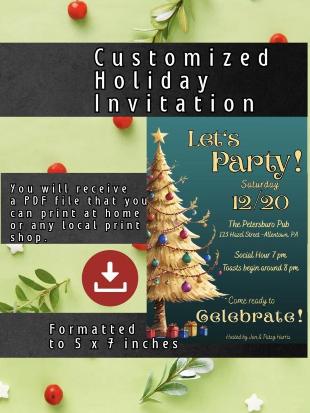 Personalized Christmas Party Invitation, Printable (PDF) - Etsy