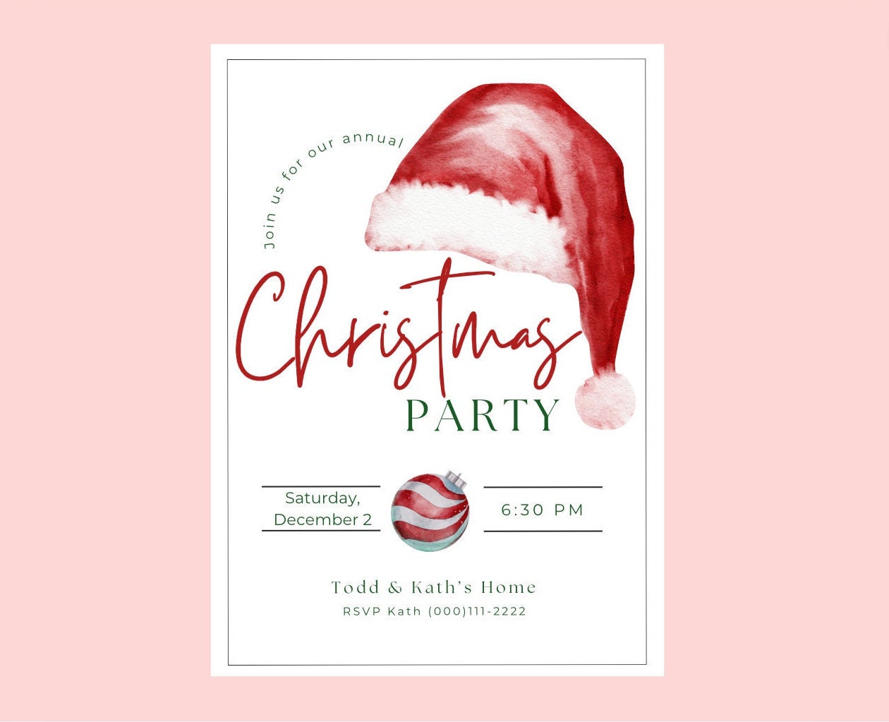 Customizable Christmas Party Invitation, Personalized Christmas ...