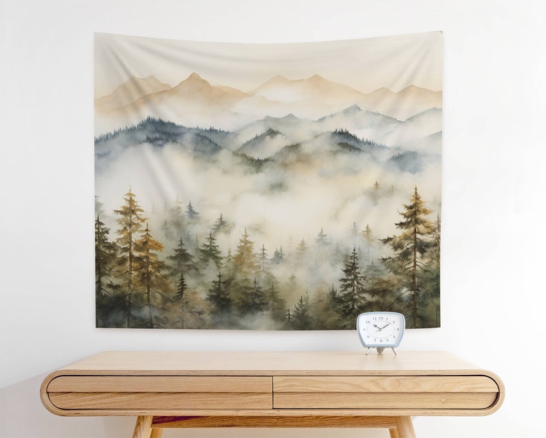 Forest Pine Tree Wall Decor, Mountain Art Tapestry, Hanging Wall ...