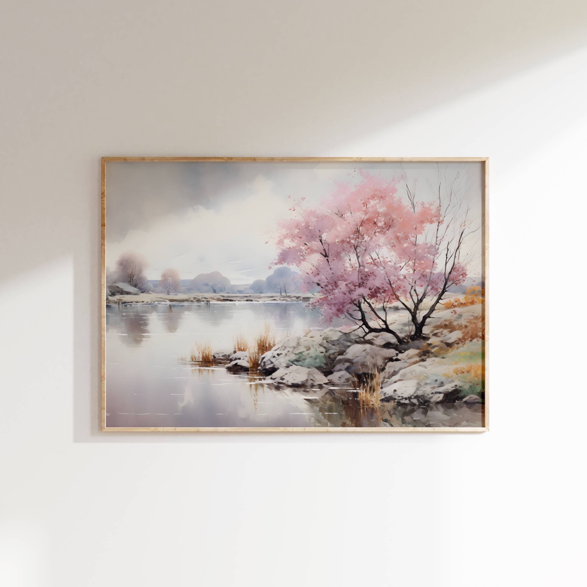 Pink Spring Landscape Print, Vintage Wall Art, Neutral Home Decor ...