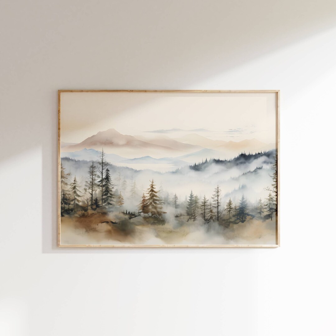 Aquarell Berg Druck, Waldbild fürs Kinderzimmer, Wald Poster, Aquarell ...