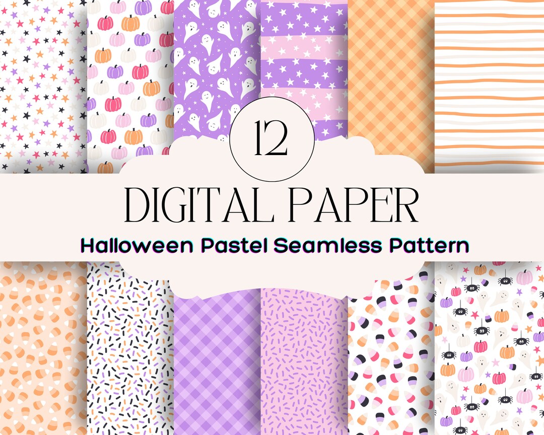 Halloween Digital Paper Bundle, Halloween Pastel Seamless Pattern ...