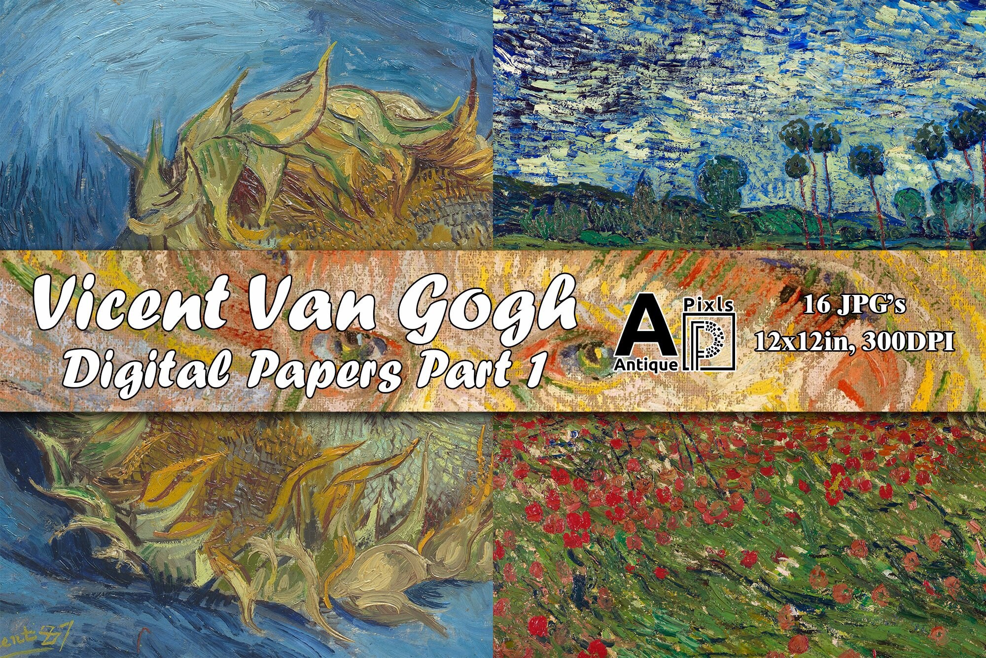 Vincent Van Gogh Paintings Digital Papers Scrapbook Paper Instant ...