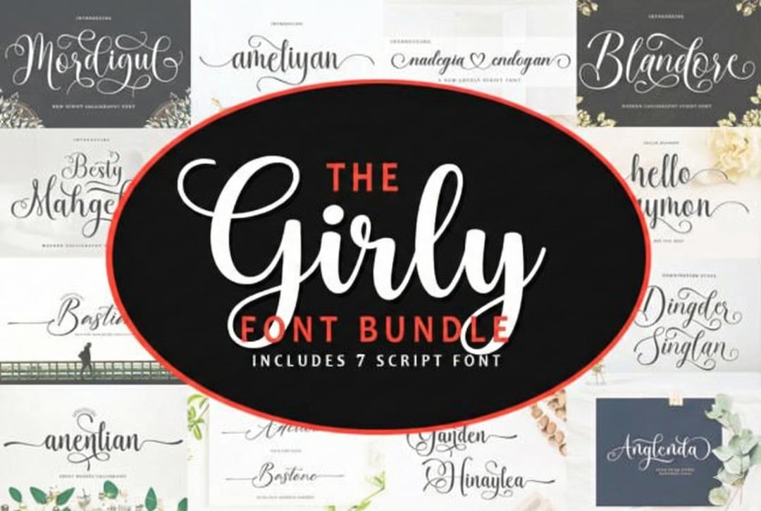 Girly Fonts Bundle, Font Bundle, Cursive Fonts, Fancy Fonts, Swirly ...