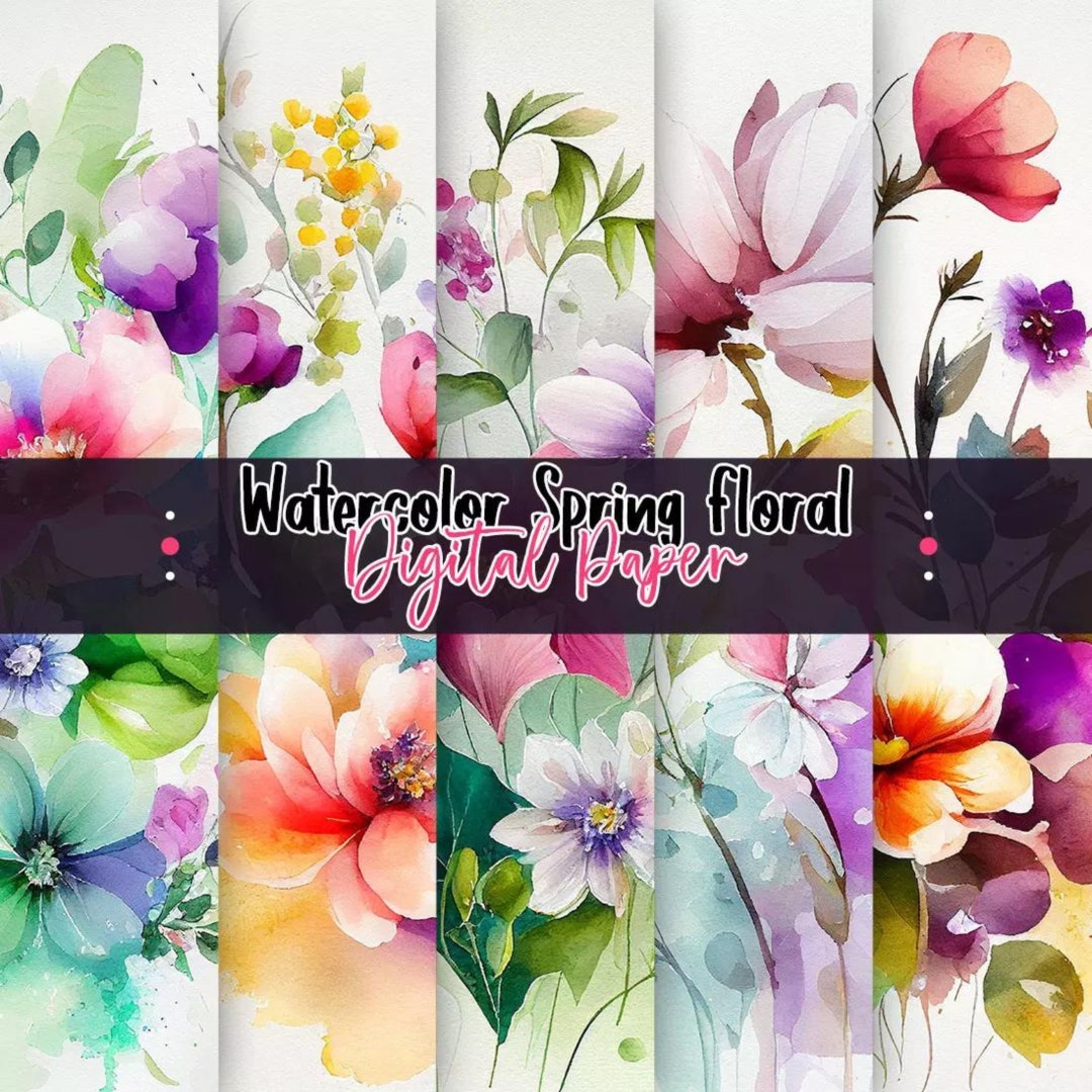 Watercolor Spring Floral Digital Paper Watercolor Flower Backgrounds 12 ...