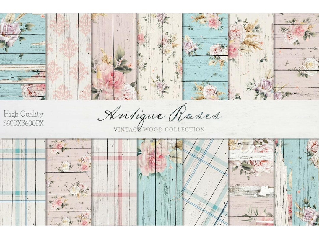 Antique Roses - Vintage Wood Digital Papers | Antique Roses Seamless ...