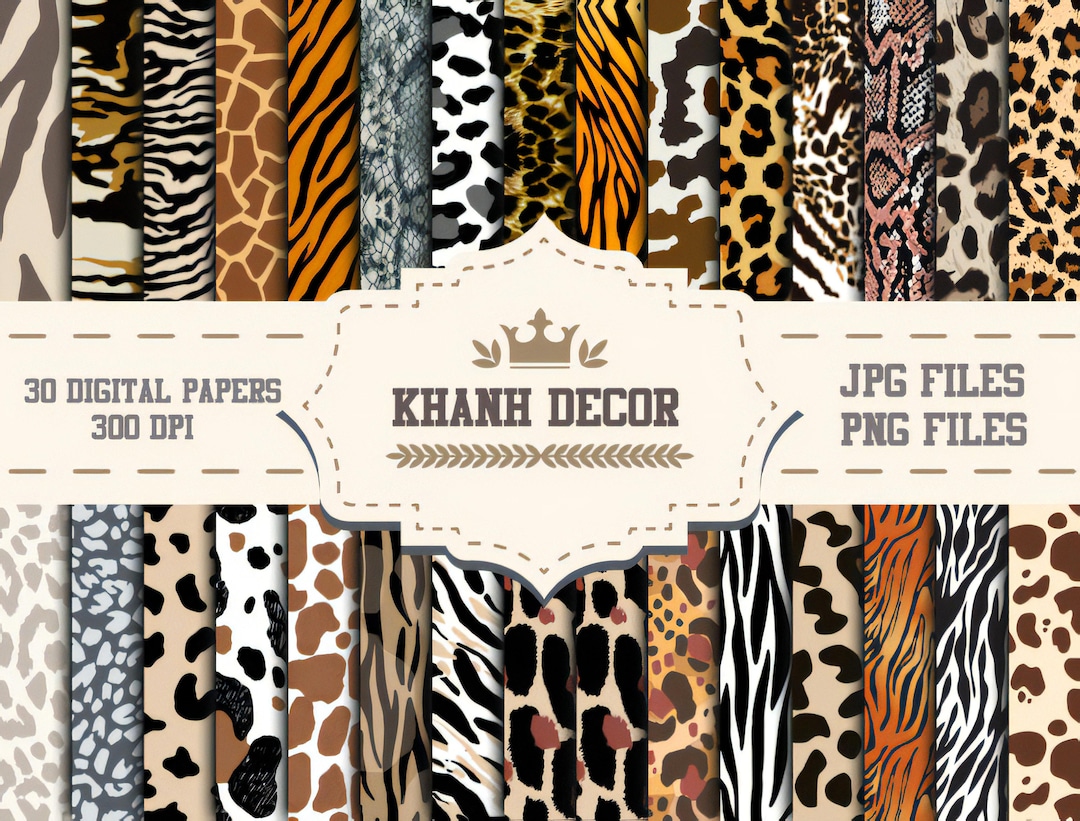 30 Patterns Animal Print Digital Paper Scrapbook Paper 300DPI Animal ...