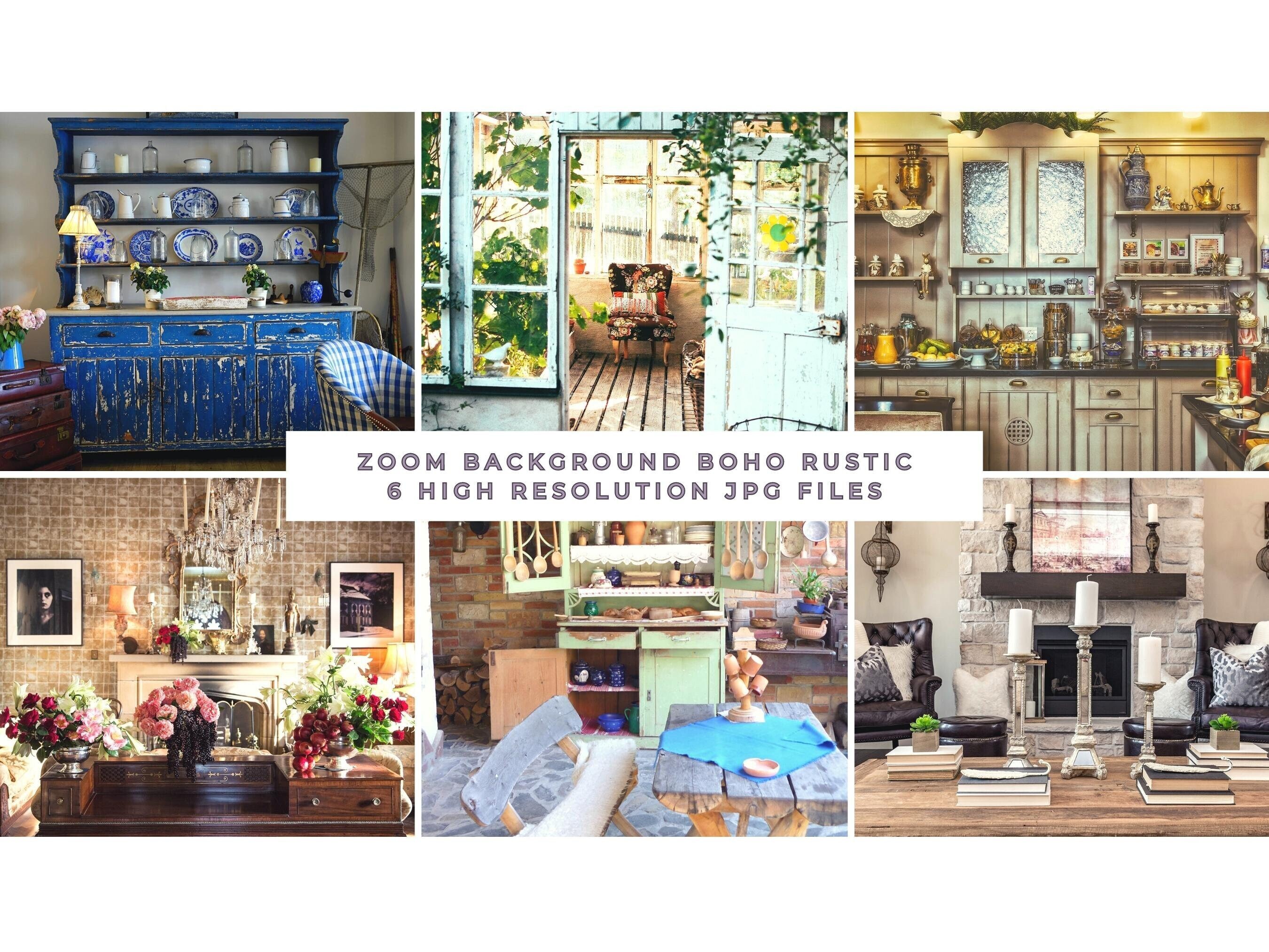 Zoom Background Boho Rustic, Virtual Bookshelf, Backdrop, Office ...