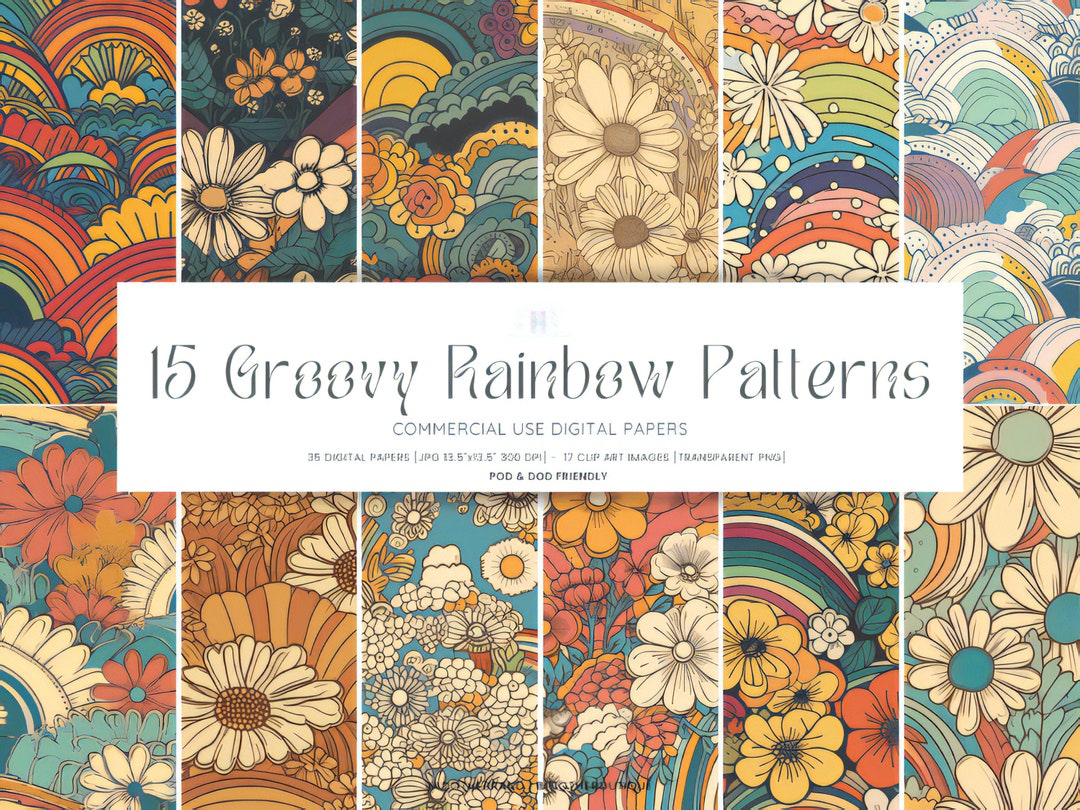 Groovy Rainbow Patterns 70s Groovy Retro Seamless Digital Papers ...