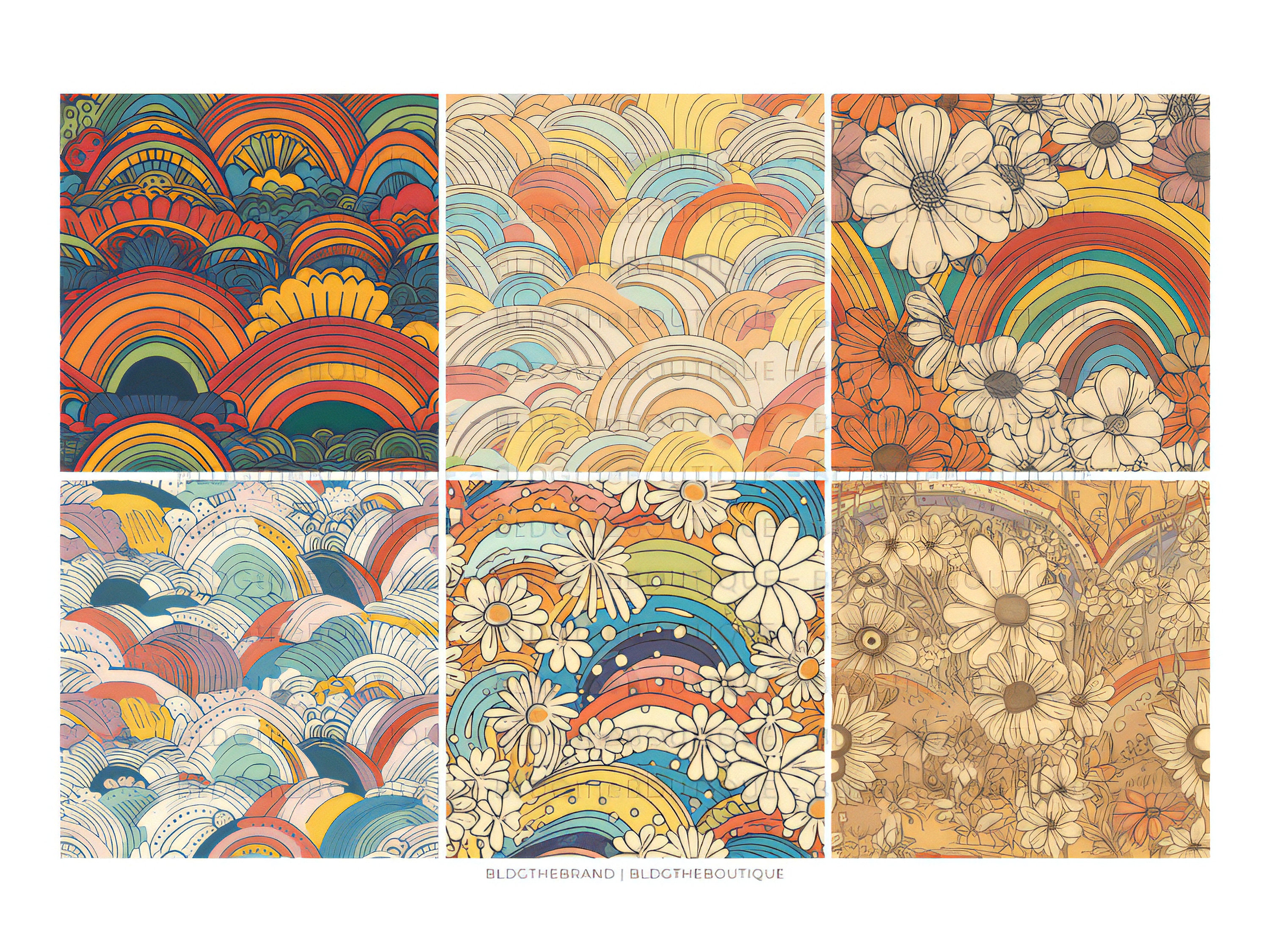 Groovy Rainbow Patterns 70s Groovy Retro Seamless Digital Papers ...