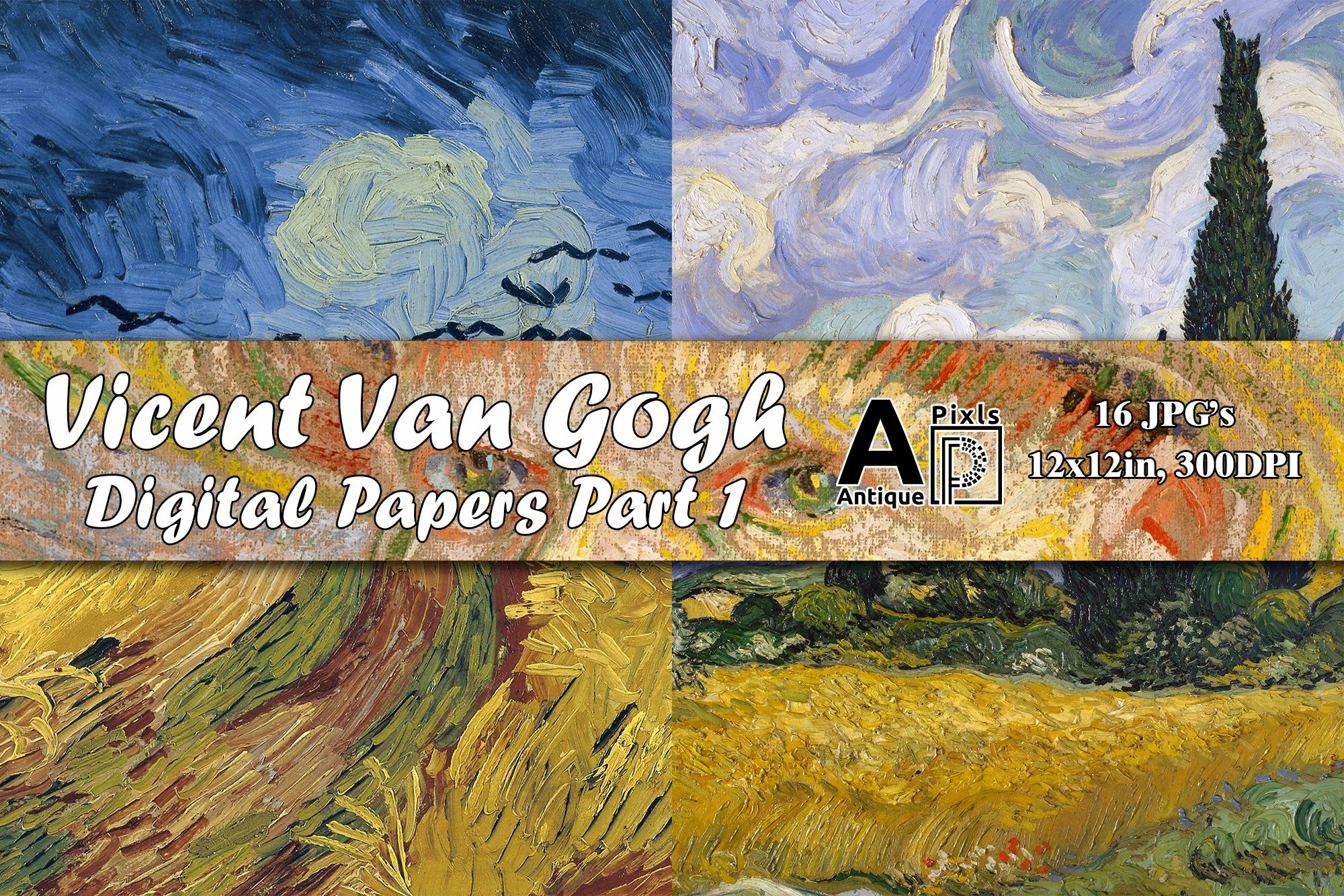 Vincent Van Gogh Paintings Digital Papers Scrapbook Paper Instant ...