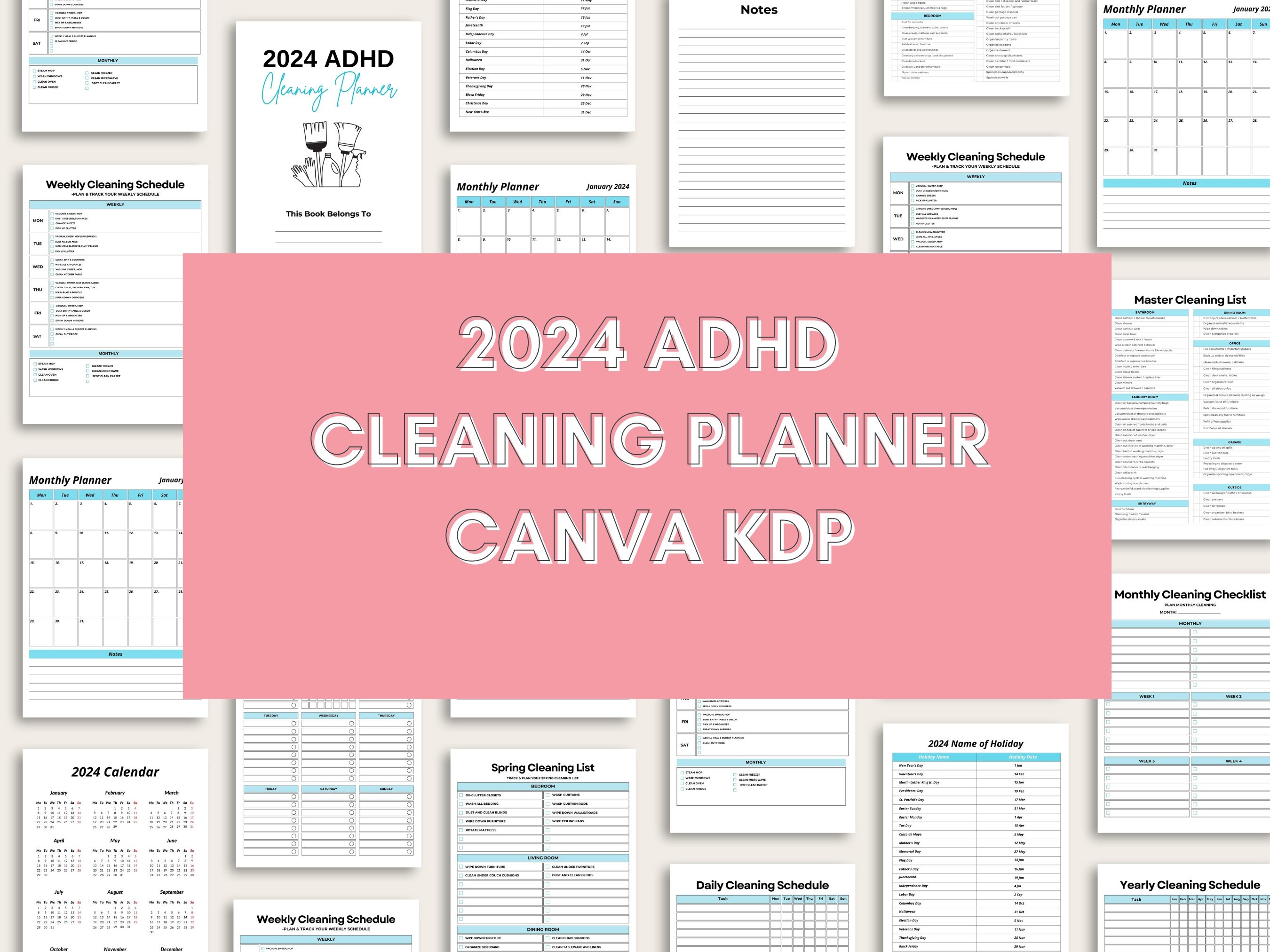 Editable 2024 ADHD Cleaning Planner Canva Templates, Printable, Weekly ...