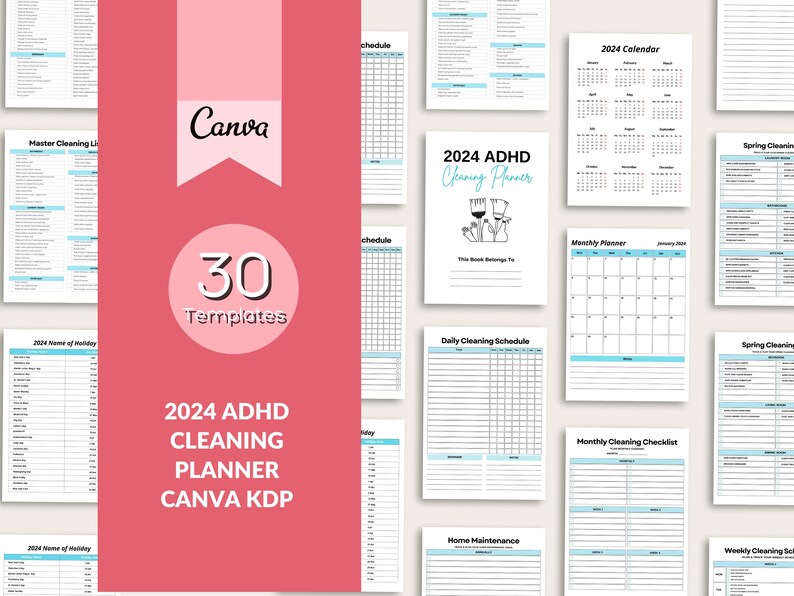 Editable 2024 ADHD Cleaning Planner Canva Templates, Printable, Weekly ...