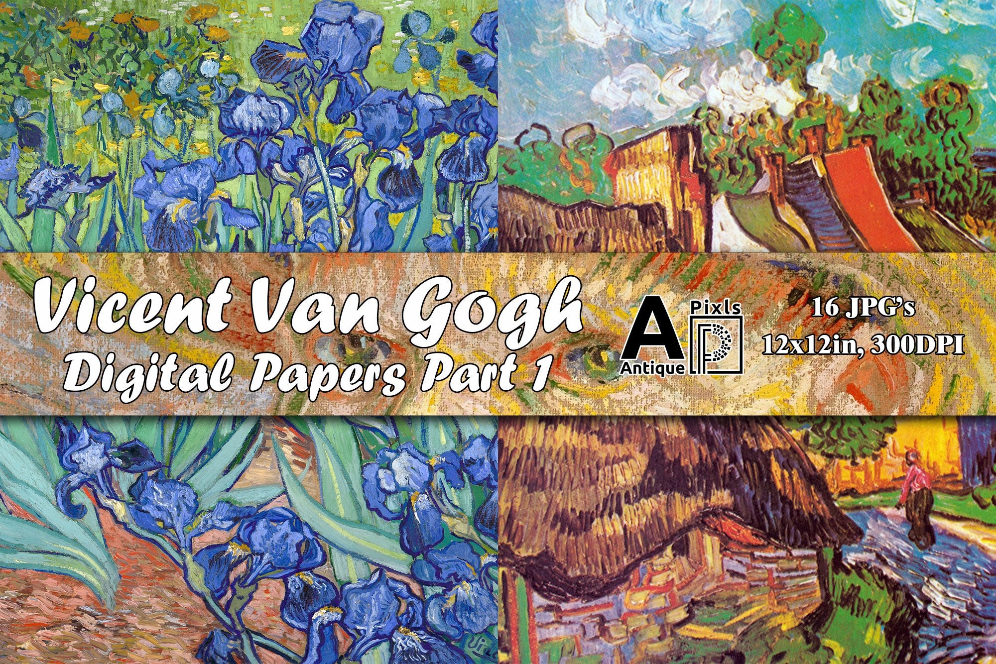 Vincent Van Gogh Paintings Digital Papers Scrapbook Paper Instant ...