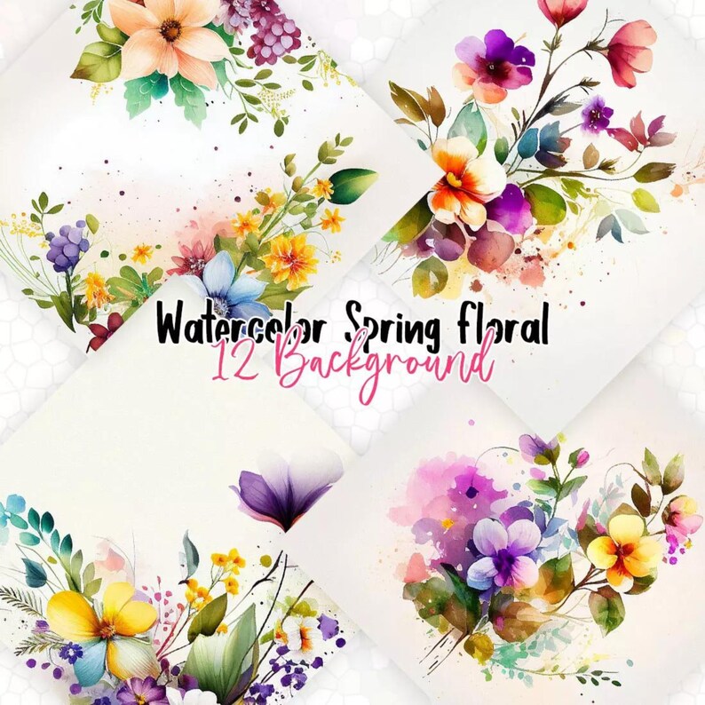 Watercolor Spring Floral Digital Paper Watercolor Flower Backgrounds 12 ...