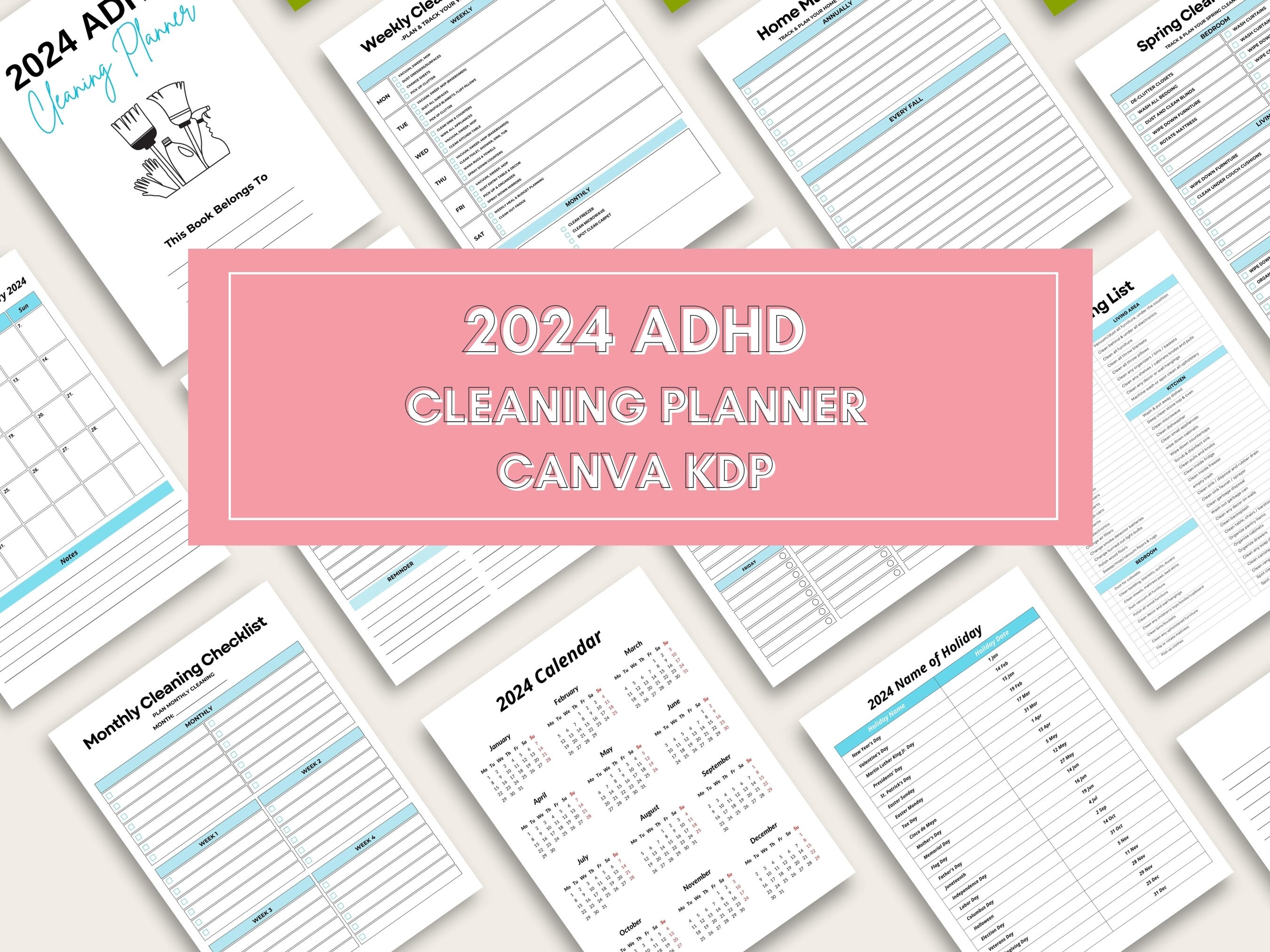 Editable 2024 ADHD Cleaning Planner Canva Templates, Printable, Weekly ...