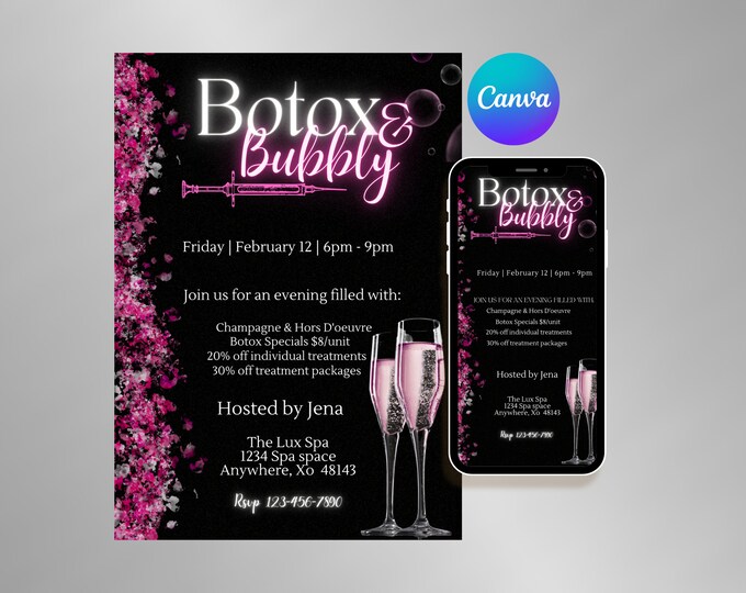 Botox Party Invite, Botox Special Flyer, Spa Flyer Template, Promotion ...