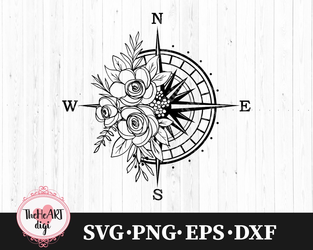 Floral Nautical Compass SVG, Flower Compass Rose SVG, Compass Svg, Cute ...