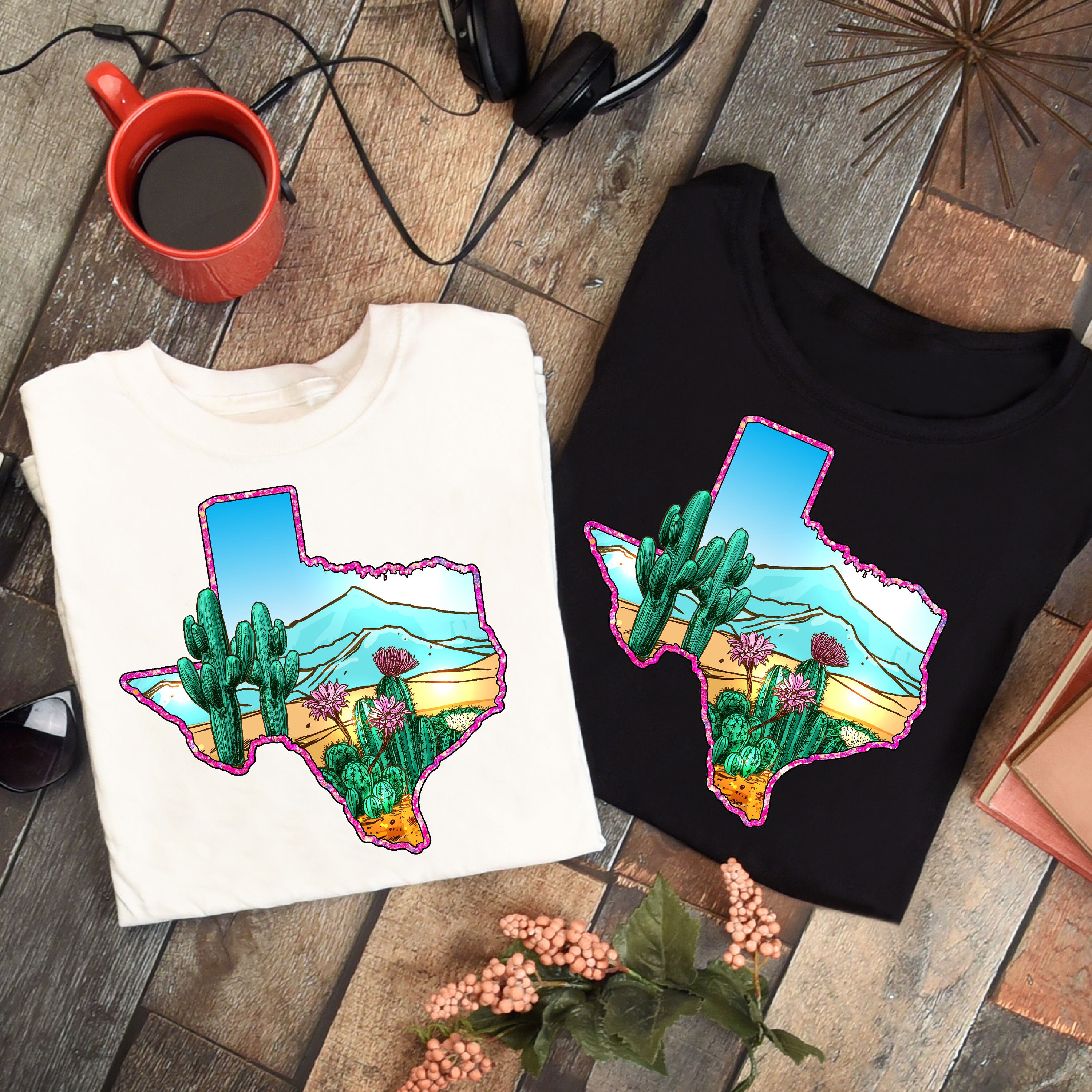 Texas Desert Map PNG Cacti Texas Sublimation Download Hand - Etsy
