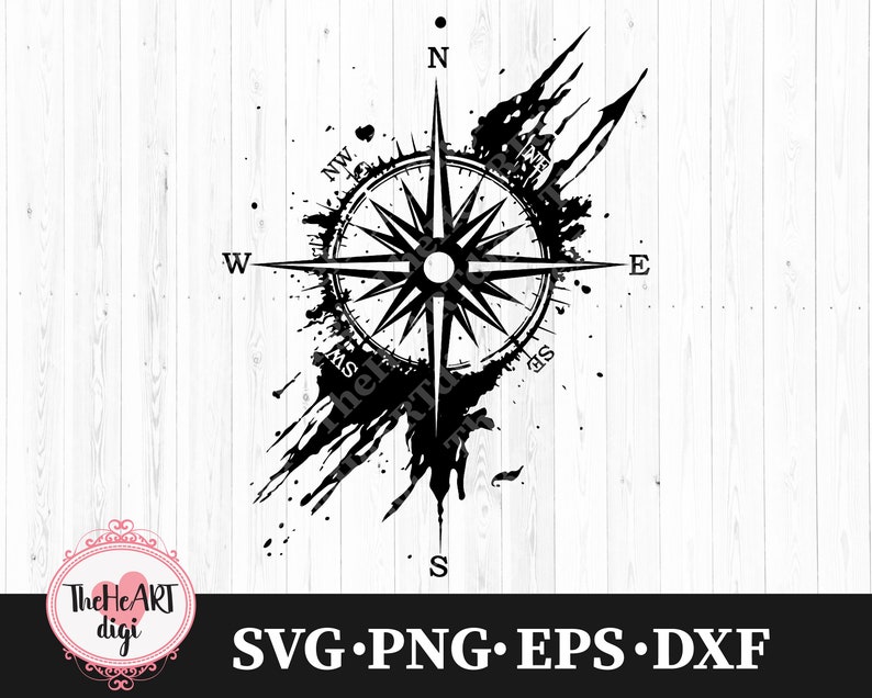 Abstract Splashed Compass SVG, Compass Rose Vector File, Splashed ...