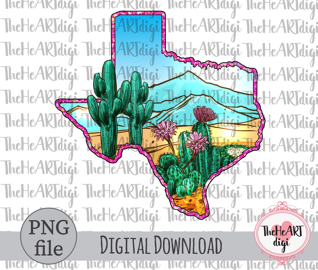 Texas Desert Map PNG, Cacti Texas Sublimation Download, Hand Drawn ...