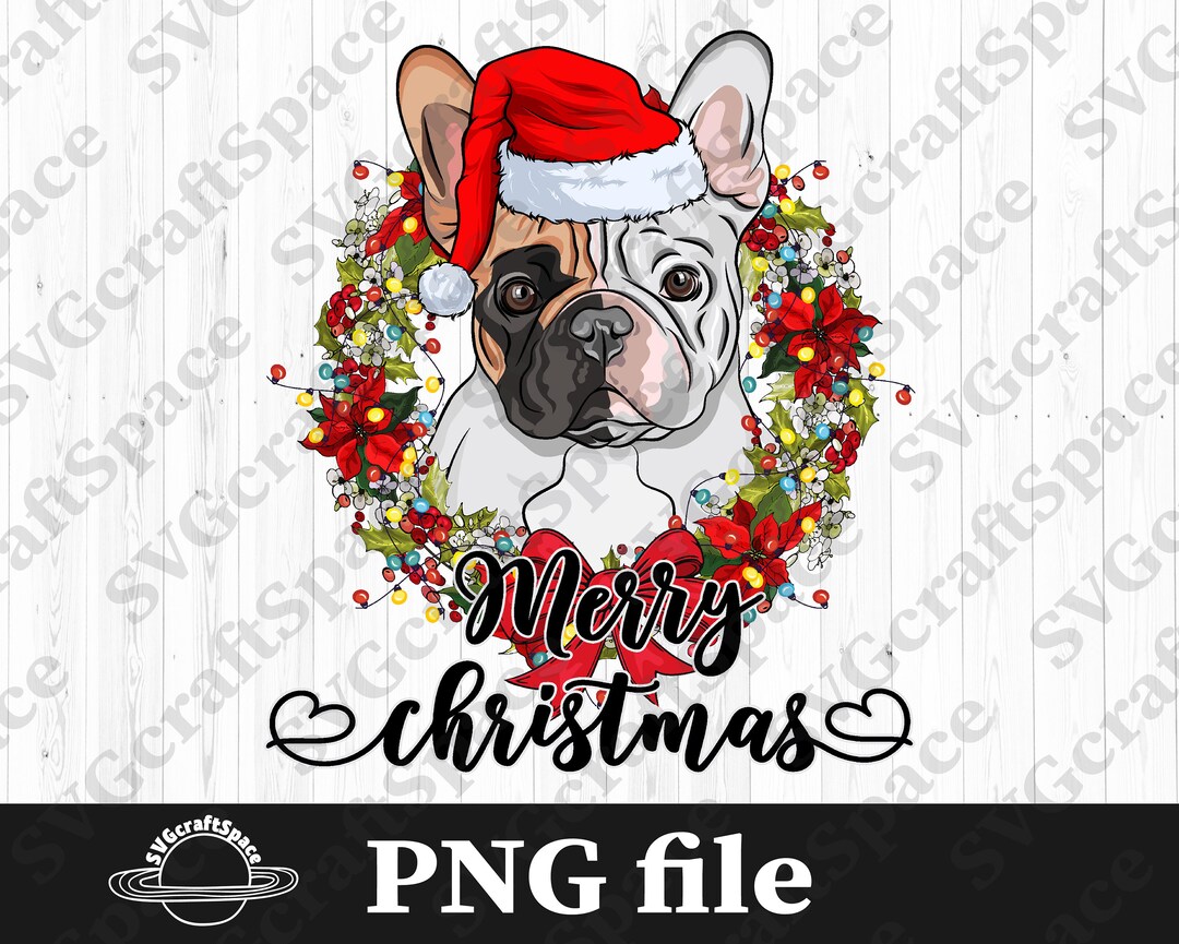 Merry Christmas Frenchie Wreath PNG Fawn White Frenchie - Etsy