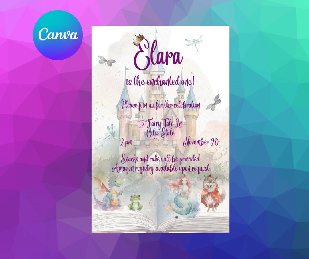 Editable 4x6 Fairy Tale First Birthday Party Invitation Canva - Etsy