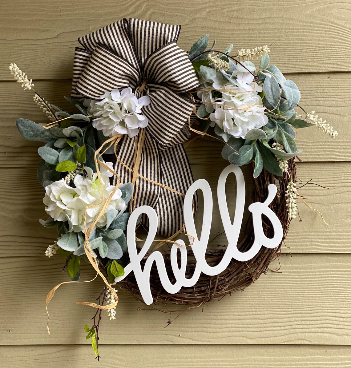 Hello/hi Everyday Grapevine Wreath, Hydrangea Wreath, Traditional ...