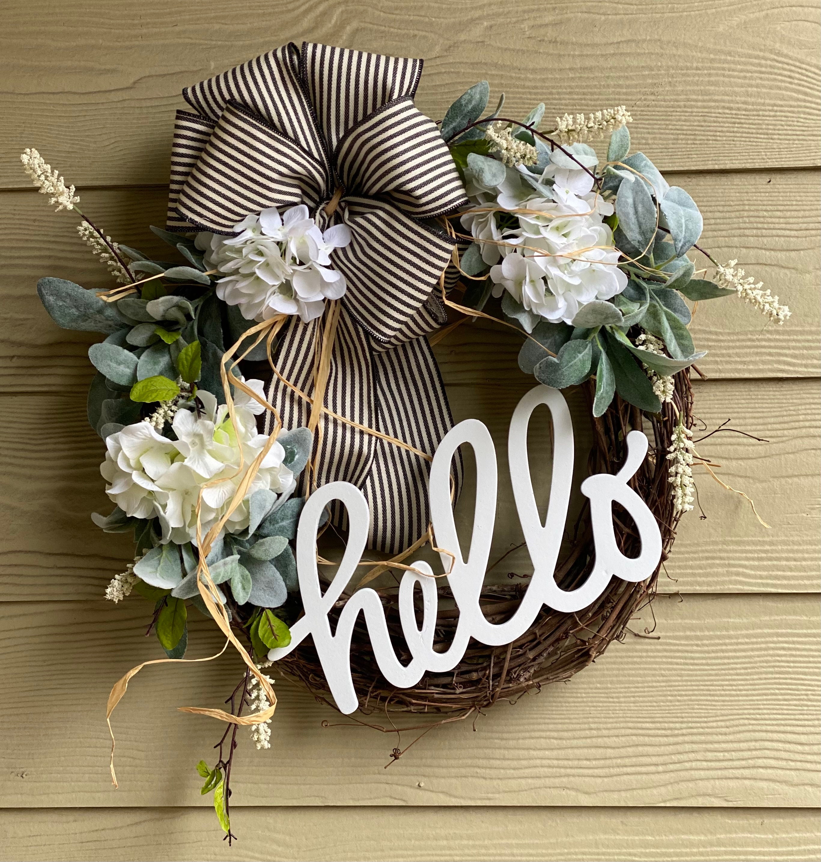 Hello/hi Everyday Grapevine Wreath, Hydrangea Wreath, Traditional ...