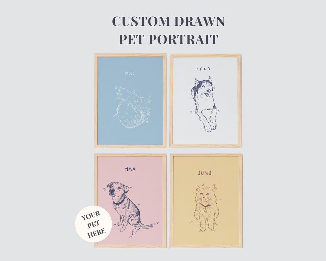 Custom Drawn Pet Portrait Cute Pet Art Unique Pet Print Aesthetic ...