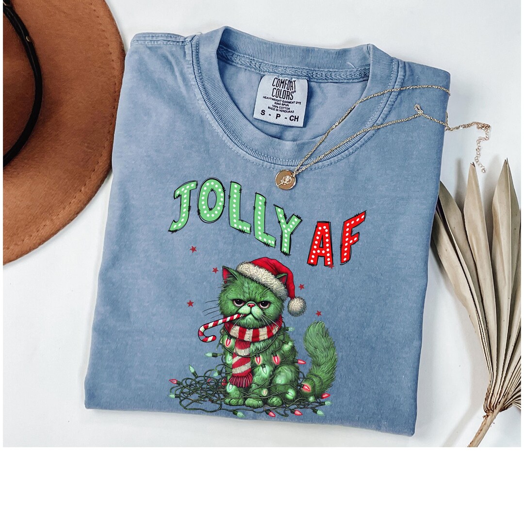 Jolly AF Grumpy Cat Shirt , Holly Jolly Cat, Funny Grumpy Christmas ...