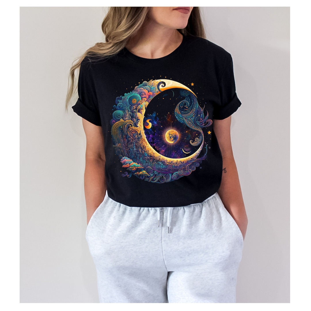 Celestial Moon Shirt Boho Cosmic Nature Lover Botanical Wildflowers ...