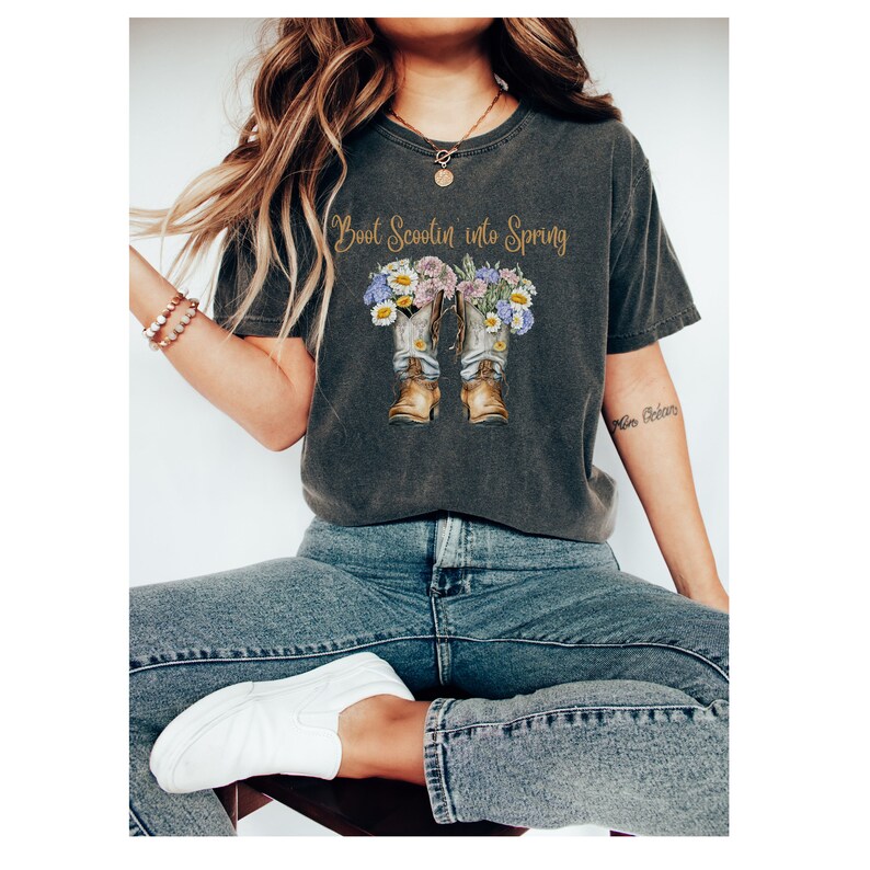 Boot Scootin' Into Spring Wildflower Boot Tshirt Flower Boot Tee ...