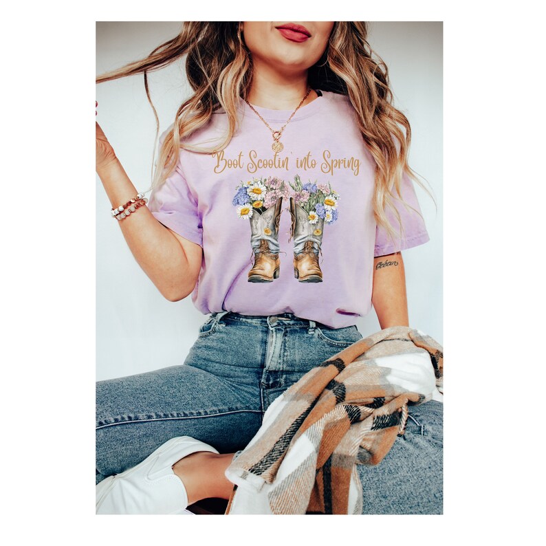 Boot Scootin' Into Spring Wildflower Boot Tshirt Flower Boot Tee ...