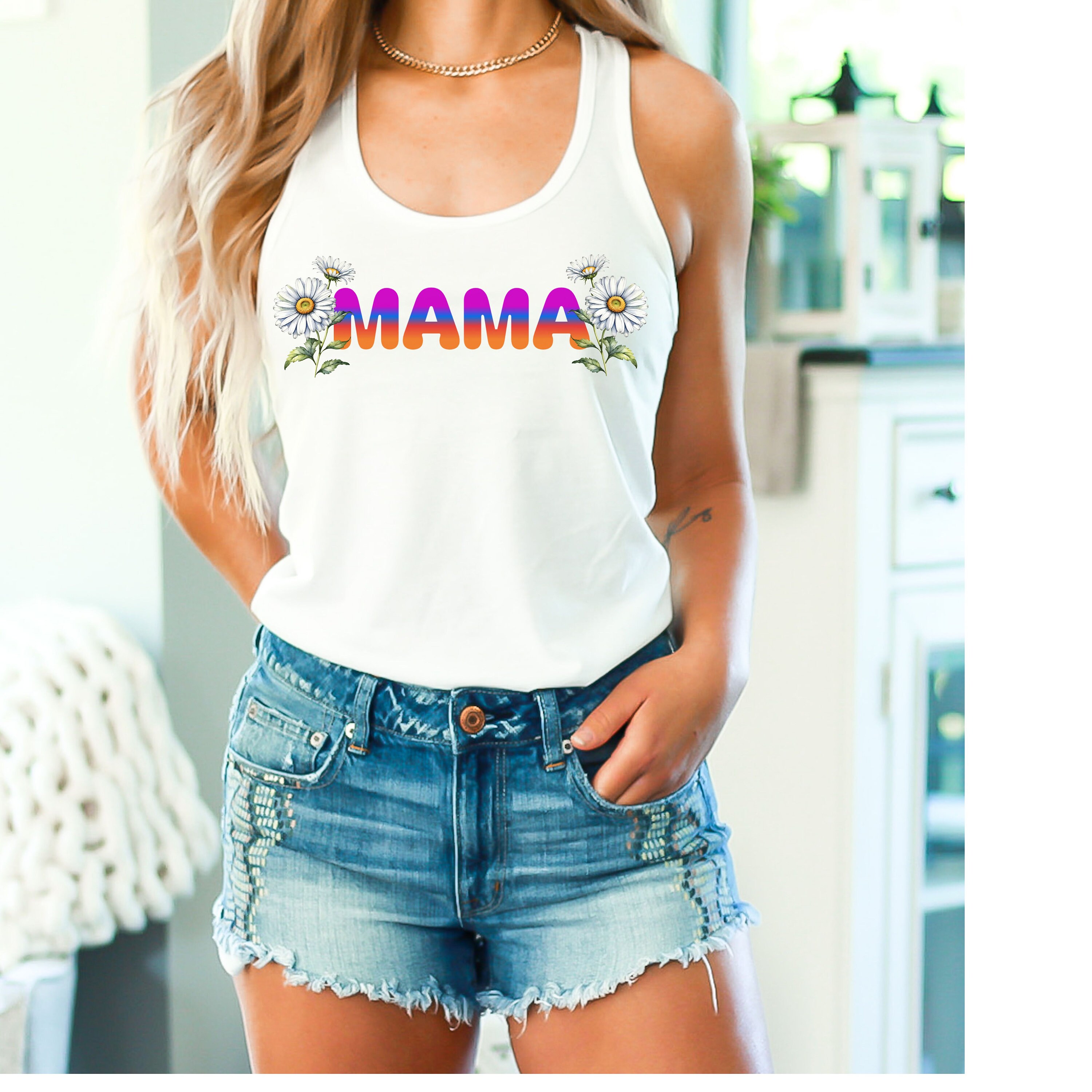 Mama Birth Flower Tank Top, Custom Birth Flower, Gift for Mama, Mama ...
