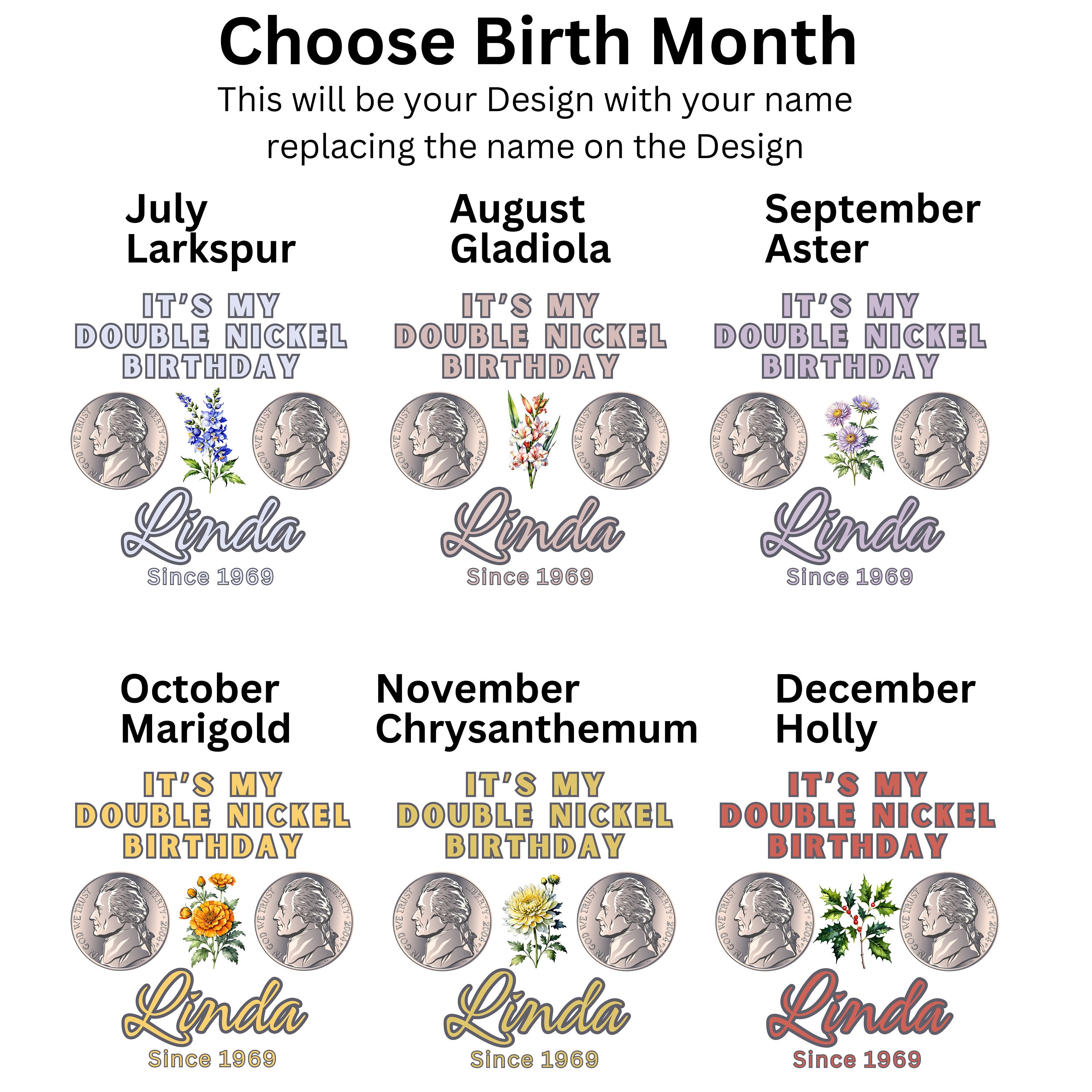 Double Nickel Birthday Birth Flower Shirt 55th Birthday Personalized ...