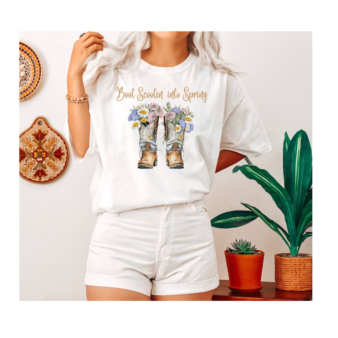 Boot Scootin' Into Spring Wildflower Boot Tshirt Flower Boot Tee ...