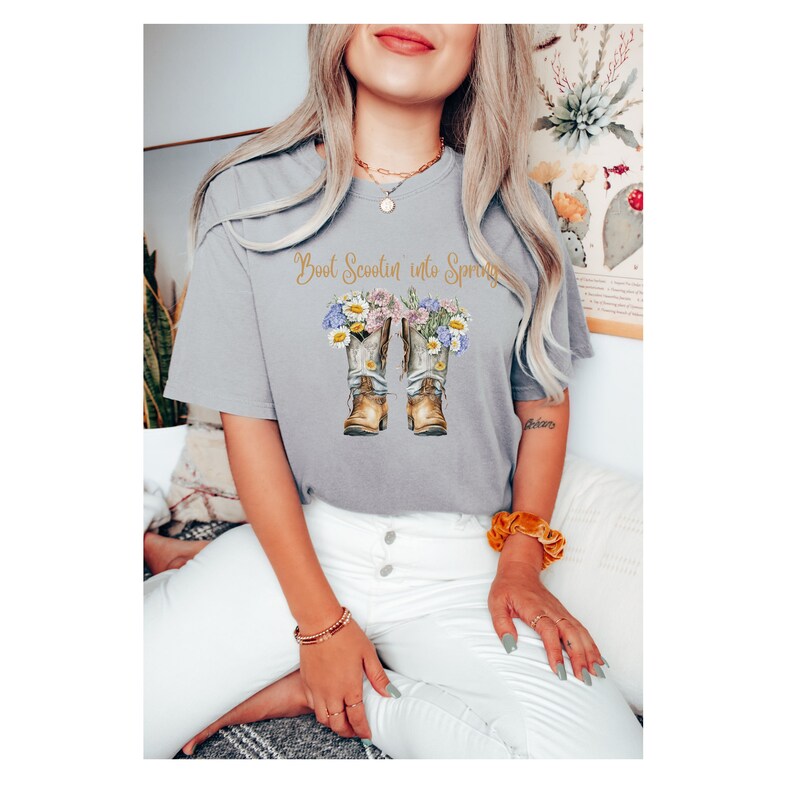 Boot Scootin' Into Spring Wildflower Boot Tshirt Flower Boot Tee ...